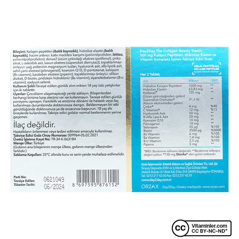 Day2Day The Collagen Beauty Elastin 60 Tablet | Vitaminler