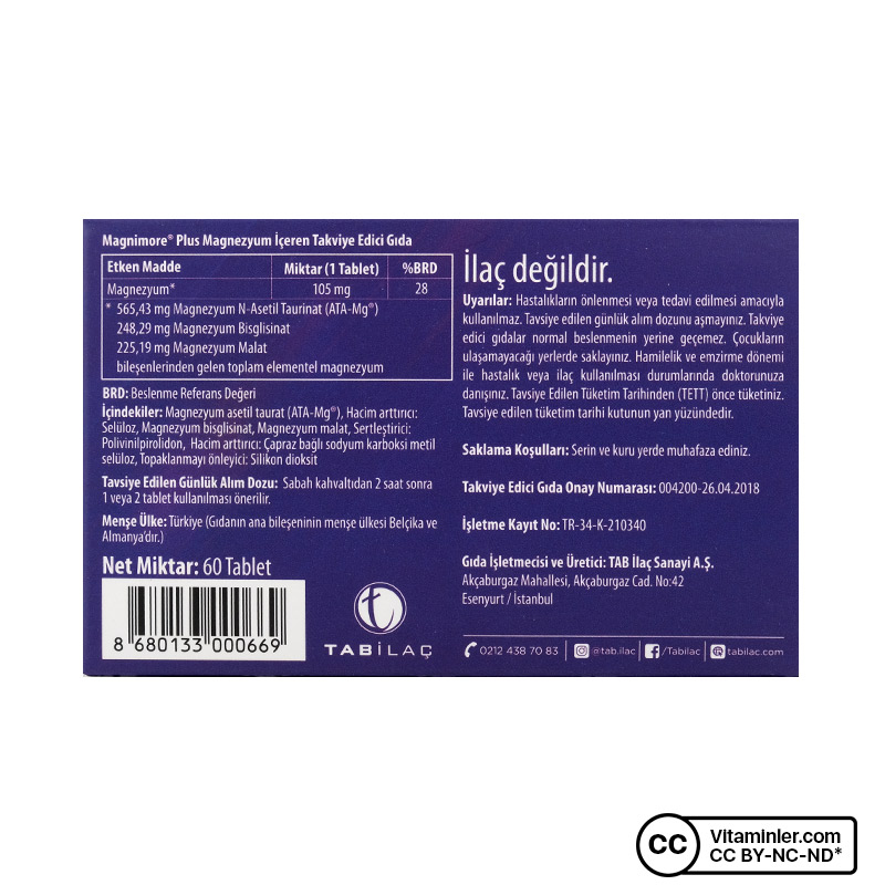 Magnimore Plus 60 Tablet - Magnezyum | Vitaminler