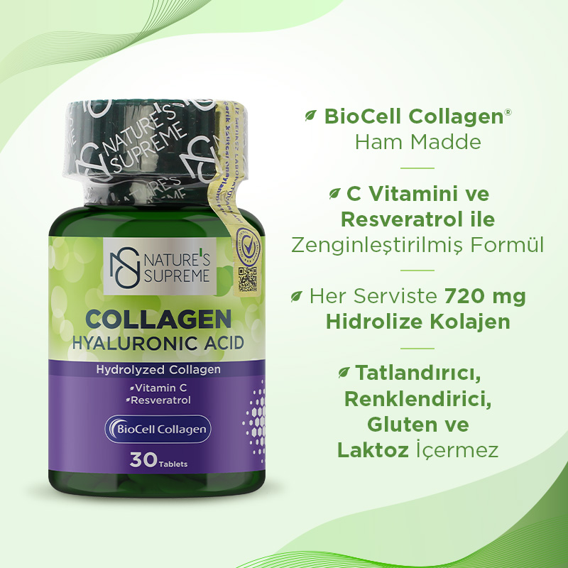 Nature's Supreme BioCell Collagen Hyaluronic Acid 30 Tablet | Vitaminler