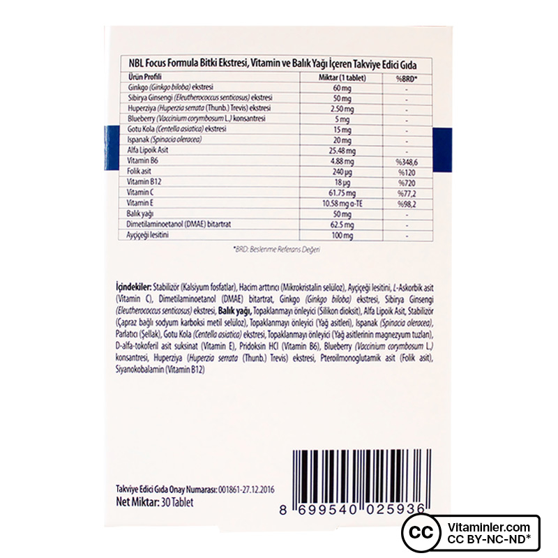 NBL Focus Formula 30 Tablet | Vitaminler