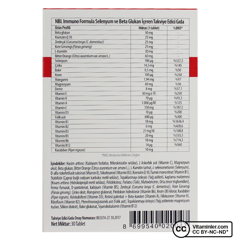 NBL Immuno Formula 30 Tablet | Vitaminler