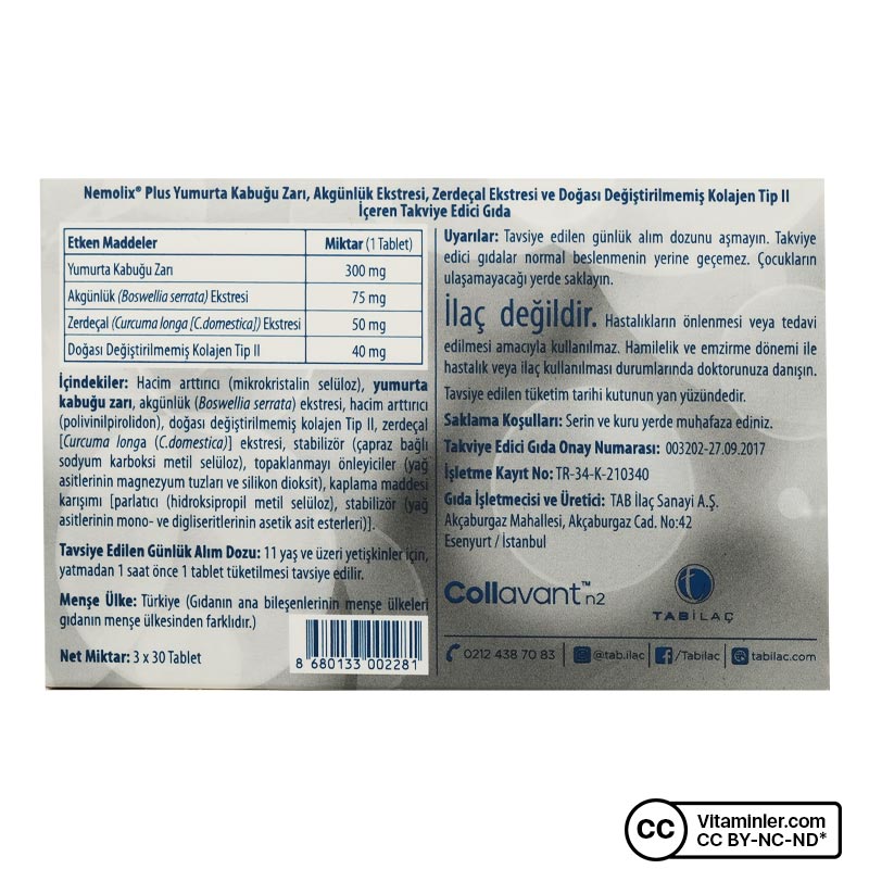 Nemolix Plus Yumurta Kabuğu Zarı 3 x 30 Tablet | Vitaminler