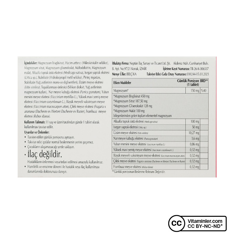 Neptune Magnesium 30 Tablet - Magnezyum | Vitaminler