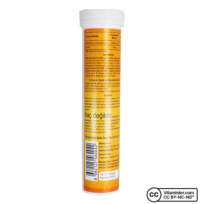 Newvit Vitamin C 1000 Mg + Çinko 20 Efervesan Tablet - C Vitaminleri