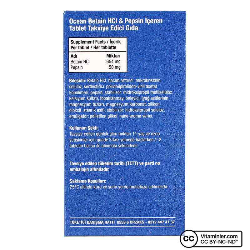 Ocean Betain HCI + Pepsin 120 Tablet | Vitaminler
