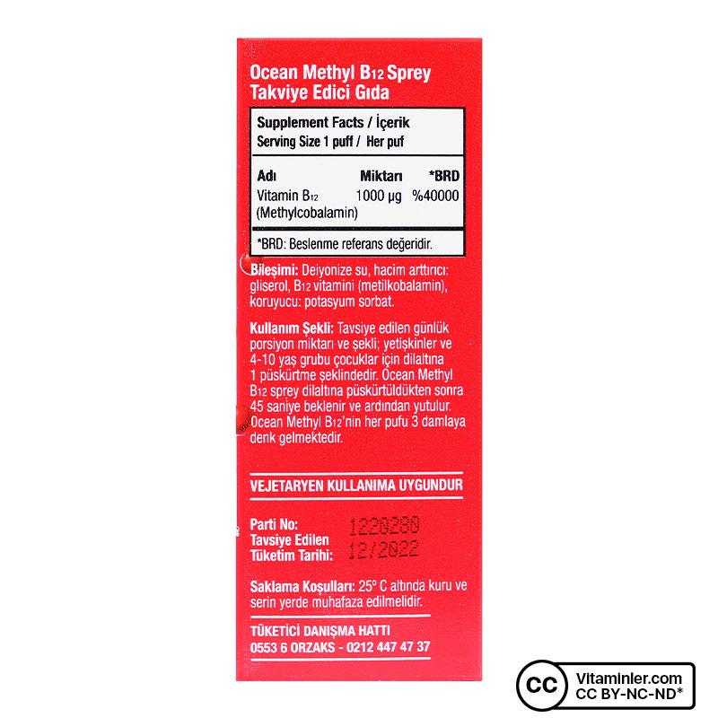 Ocean Methyl B12 1000 Mcg 10 Ml Sprey - B Vitaminleri