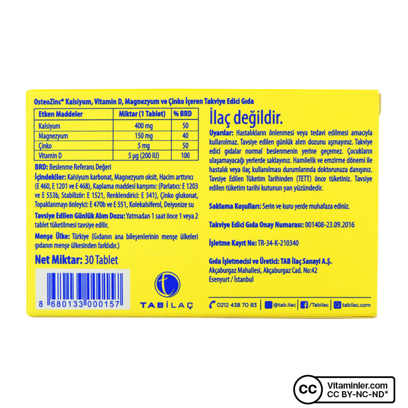 Osteozinc 30 Tablet - Kalsiyum | Vitaminler
