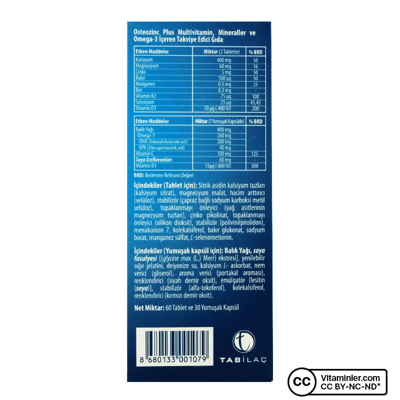 OsteoZinc Plus 30 Kapsül ve 60 Tablet | Vitaminler