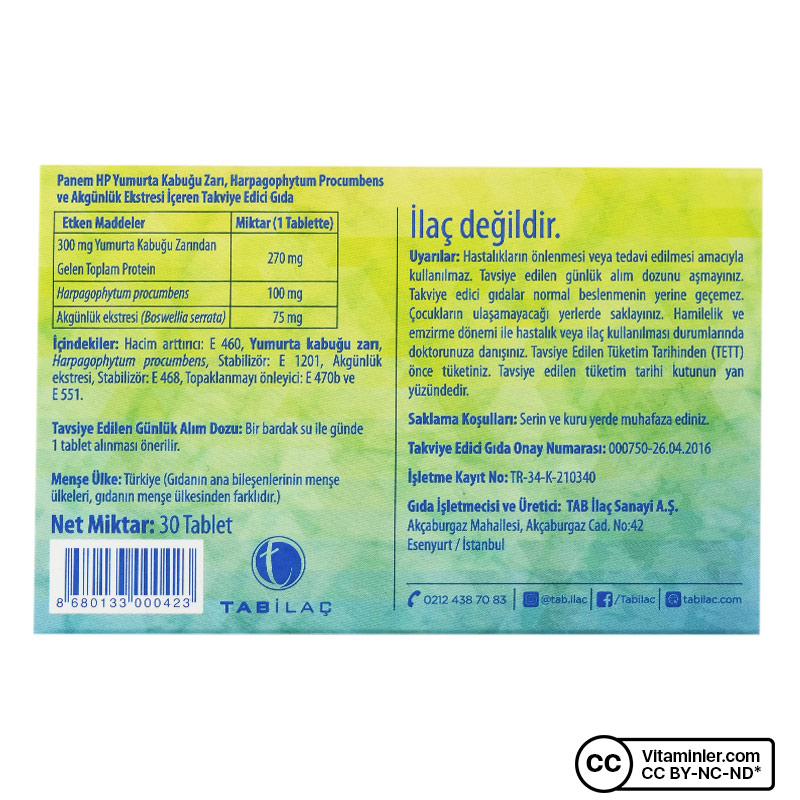 Panem HP 30 Tablet - Yumurta Kabuğu Zarı | Vitaminler