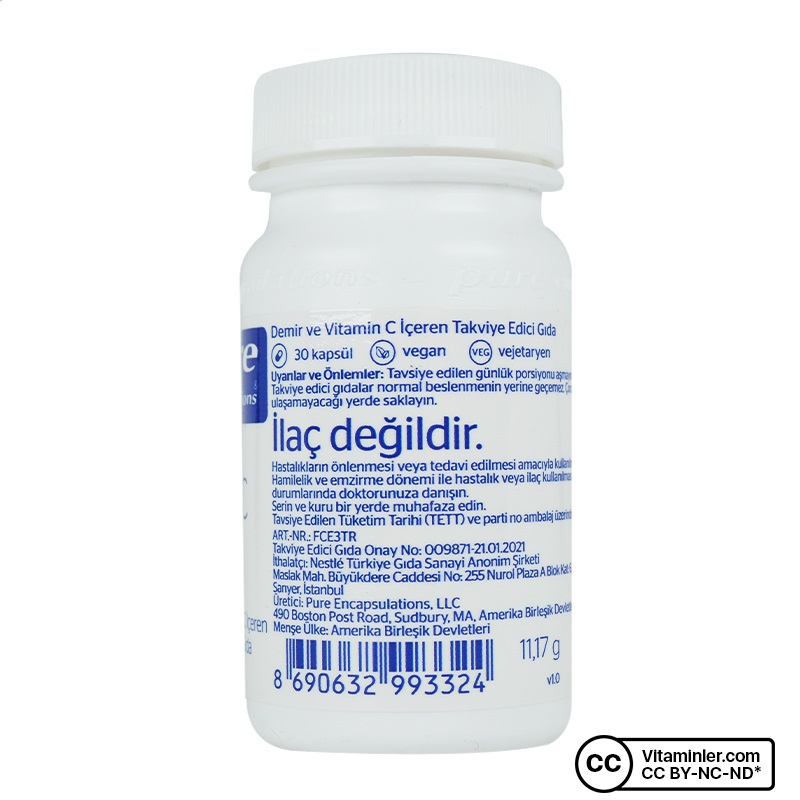 Pure Encapsulations Iron-C 30 Kapsül | Vitaminler