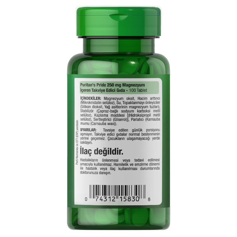 Puritan's Pride Magnesium 250 Mg 100 Tablet | Vitaminler