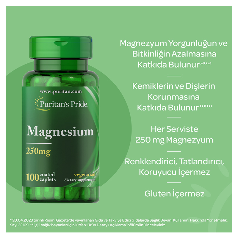 Puritan's Pride Magnesium 250 Mg 100 Tablet | Vitaminler