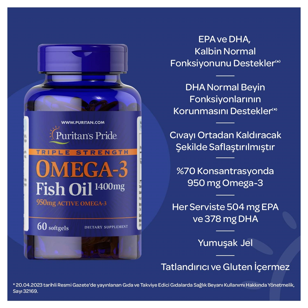 Puritan's Pride Omega 3 1400 Mg 60 Kapsül | Vitaminler