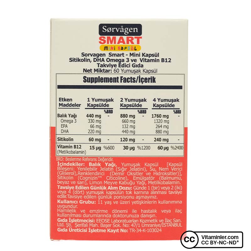Sorvagen Smart Kids Sitikolin DHA Omega 3 ve B12 60 Flakon | Vitaminler