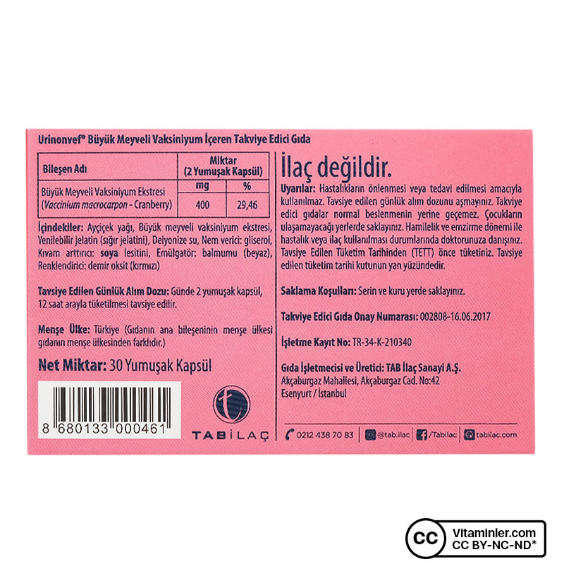 Urinonvef Cranberry 30 Kapsül | Vitaminler