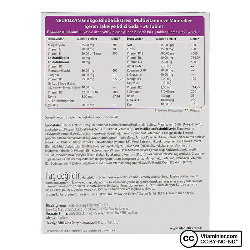 Vitabiotics Neurozan 30 Tablet | Vitaminler